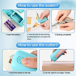 EZCO 2-Pack Bag Sealer Mini, Handheld Bag Heat Vacuum Sealer, 2 in 1 Heat Sealer & Cutter Portable Bag Resealer Machine for Plastic Bags Storage Food Snack Cookies Fresh (Battery Included)