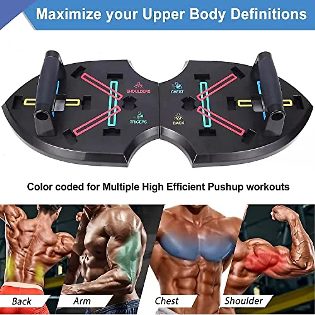 Ultimate Push Up Board, Portable at Home Gym, Strength Training Equipment for Men, Home Workout Equipment with 15 Gym Accessories, Foldable Pushup Bar with Resistance Band, Pilates Bar, Jump Rope (Black)