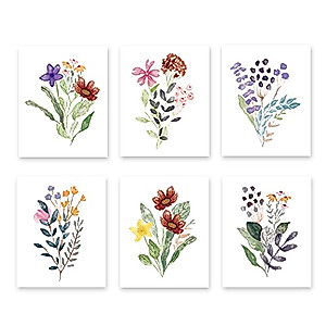XUOIAYNB Watercolor Minimalist Wildflowers Art Print, Modern Botanical Plant Leaves Canvas Wall art (8"x10"x6pcs, Unframed), Colorful Floral Flower Print for Garden Farmhouse Bedroom Decor