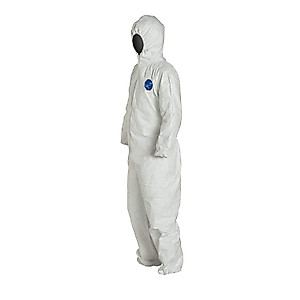 DuPont road workers, Unisex Adult TY127S Disposable Elastic Wrist, Ankle & Hood White Tyvek Coverall Suit 1428, Size Large, Sold by the Each