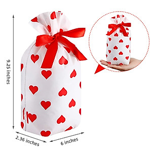 50 Pieces Treat Bags Valentines Day Cookie Goodies Bags Hearts Plastic Drawstring Candy Wrapping Bags for Wedding Party Bridal Engagement Favors, 5 Styles