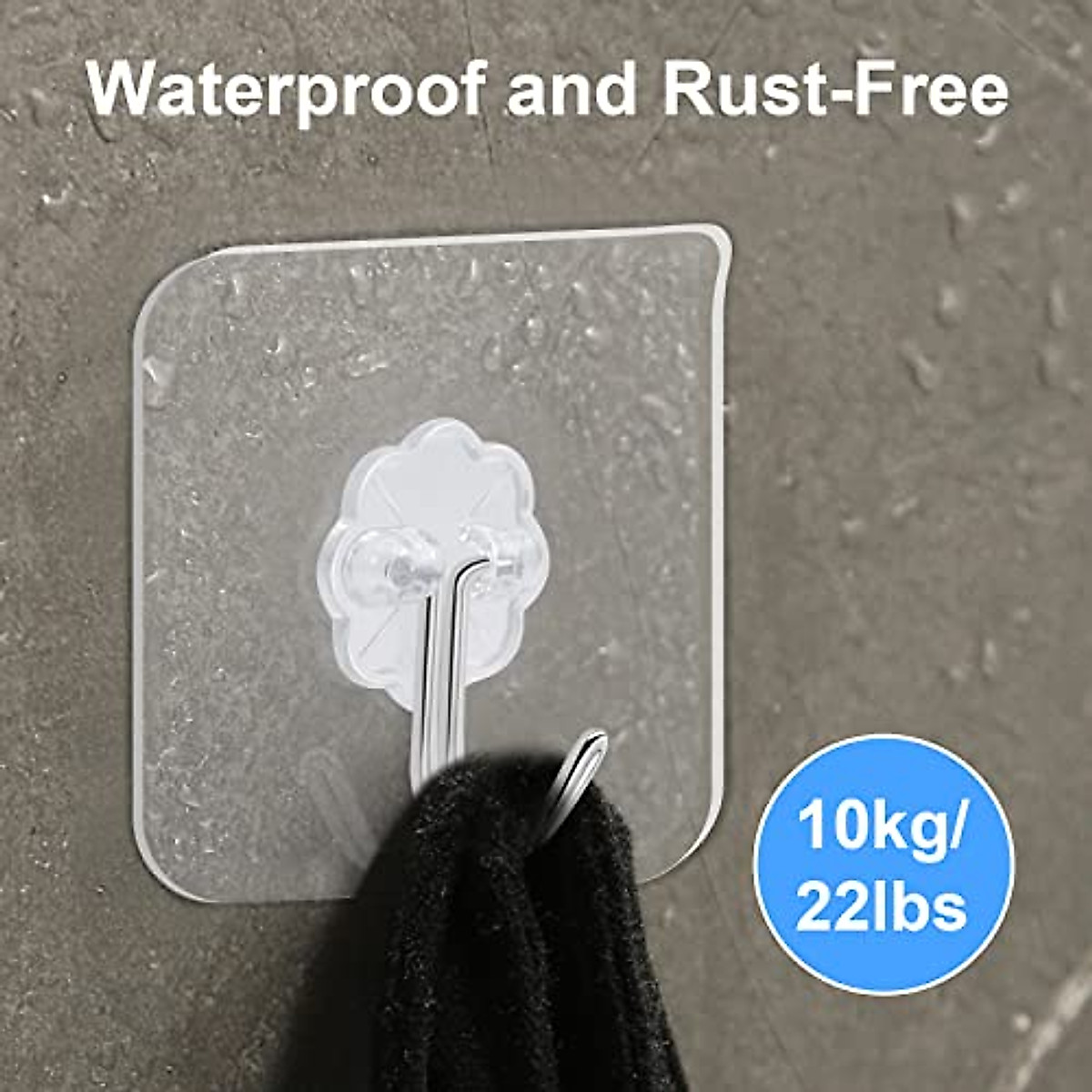 36PCS Adhesive Wall Hooks for Hanging Heavy Duty 22lbs(Max), Transparent Waterproof Wall Hangers without Nails Picture Hanging Hooks Sticky Hooks for Bathroom Kitchen Office Outdoor Keys Hooks
