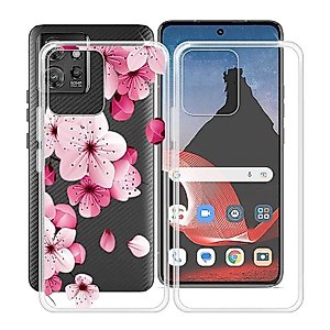 HGJTF Phone Case for Motorola ThinkPhone (6.6"), 2 Pcs Shockproof Soft TPU Silicone Bumper Shell, [Ultra-Thin] [Anti-Yellowing] Back Cover for Motorola ThinkPhone - Clear + Peach Blossom