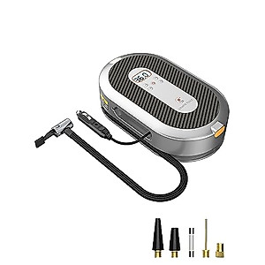 Tire Inflator Portable Air Compressor 150PSI with Pressure Gauge 12v Air Compressor Tire Inflator with Auto Retraction Power Cord, Auto Shut-off and Emergency LED Light By Giraffe Tools