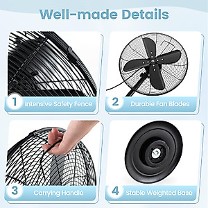 ARLIME Pedestal Fan, 16 Inch Oscillating Fan w/ 3 Speeds & Adjustable Height, 75° Oscillation & 20° Tilt, Heavy Duty Metal Aluminum Blades, Standing Fan for Bedroom, Home Office, Garage (Copper)