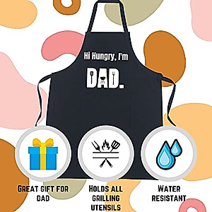 Funny Aprons for Men, Gifts for Fathers Day, Hi Hungry, I’m Dad - Mens Apron, Dad Apron for Kitchen with Pockets, BBQ Grilling Aprons, Birthday Gifts for Dad Son Husband