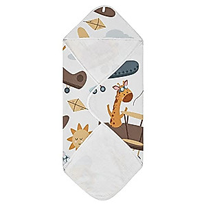Pigsaly Cute Giraffe Koala Hooded Baby Towel Airplane Animals Baby Bath Towel Unisex Soft Organic Cotton Washcloths Toddlers Shower Gifts for Boys Girls Newborn 30 x 30 in