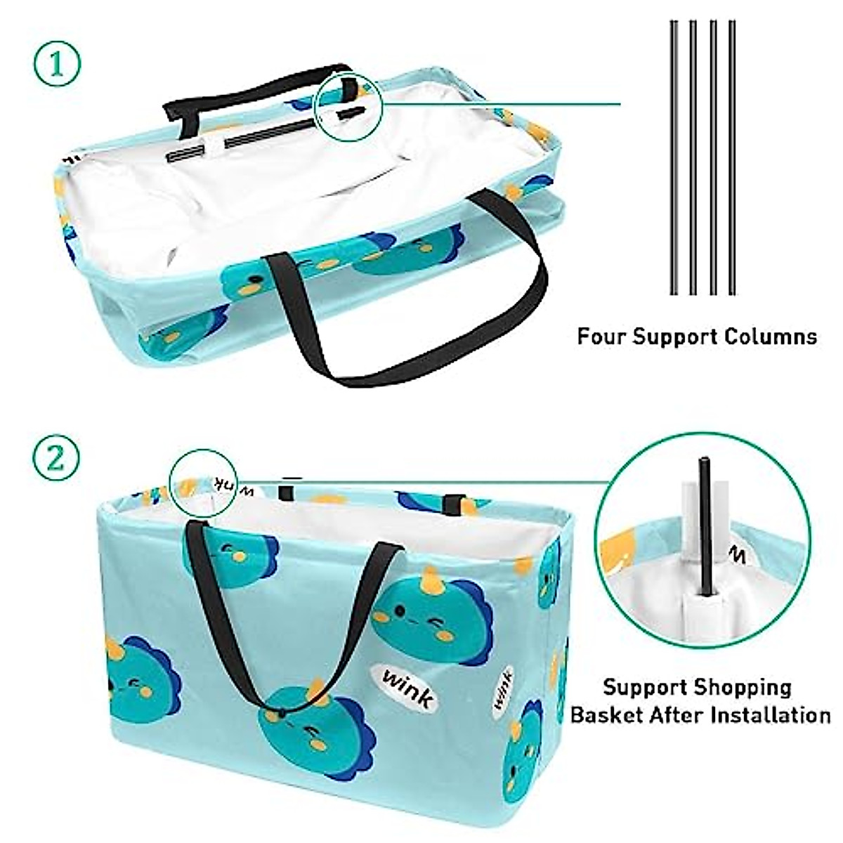 Dinosaur Full Print Large Capacity Laundry Organizer Tote Bag - Reusable and Foldable Oxford Cloth Shopping Bags