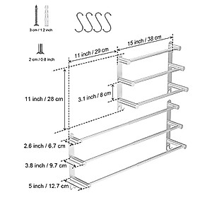 3-Tier Ladder Bath Towel Bar Strechable 16 to 27.6 Inch, ZUEXT Brushed Nickel Stainless Steel Adjustable Towel Holder Hanger, Wall Mounted Towel Rod for Bathroom Kitchen,Towel Rail Racks with Hooks