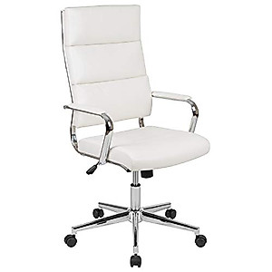 Flash Furniture Hansel High Back White LeatherSoft Contemporary Panel Executive Swivel Office Chair