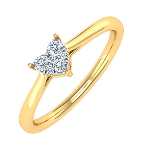 FINEROCK 0.15 Carat Heart Shaped Diamond Ring in 14K Yellow Gold (Ring Size 7) (I1-I2 Clarity)