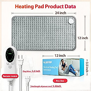 Heating Pad, 10 Heat Settings & 3 Timer Settings with Auto Off, Wet & Dry Heat Therapy Electric Heating Pad, Relieves Back, Neck, Shoulder & Abdominal Pain Heat Pad, Machine Washable, 12" x 24"(Grey)