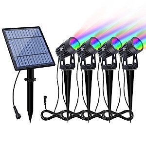 APONUO Metal Solar Spot Lights Outdoor Color Changing, Solar Landscape Lighting RGB Spotlights Waterproof 4-in-1 Tree Lights for Patio, Pathway, Yard, Garden, Holiday Decoration (Multicolor)