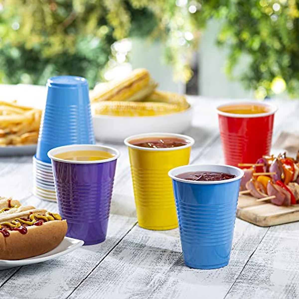 Comfy Package [240 Count 16 oz. Disposable Party Plastic Cups - Assorted Colors Drinking Cups