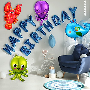 14 Pieces Sea Animal Balloons Under the Sea Balloons Octopus Shark Fish Ocean Balloons Sea Balloons Foil Balloons for Boys Girls Ocean Themed Party (Cute Style)