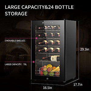 Leconchef 24 Bottle Wine Cooler/Cabinet Beverage Refrigerator,Mini Wine Fridge Beer Soda Clear Glass Door Counter Top Bar Fridge, Quiet Operation Compressor Adjust Temperature Freestanding