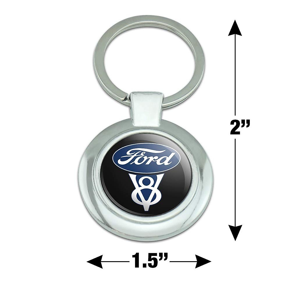 GRAPHICS & MORE Ford Vintage V8 Logo Keychain Classy Round Chrome Plated Metal