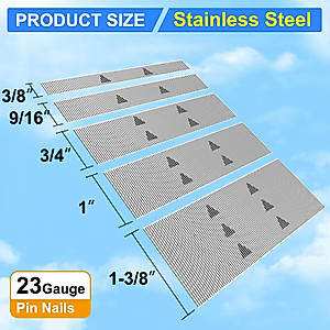 SimCos 23 Gauge Stainless Steel Pin Nails Headless Pinner Nails (3/8",9/16",3/4",1",1-3/8") assorted 5 sizes for Molding Cabinetry Building Assembly (5000)