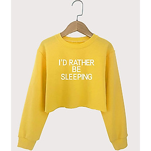 G-Amber Girls Crop Tops Sweatshirts Kids Cute Long Sleeve Printings Fashion Pullover Shirt I'd Rather Be Sleeping Yellow