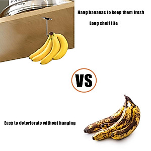2 Pcs Under Cabinet Banana Hooks Folding Metal Banana Stand Banana Holder Self Adhesive Banana Hook Under Cabinet Hook for Bananas Or Other Kitchen Items Keep Bananas Fresh (Black)