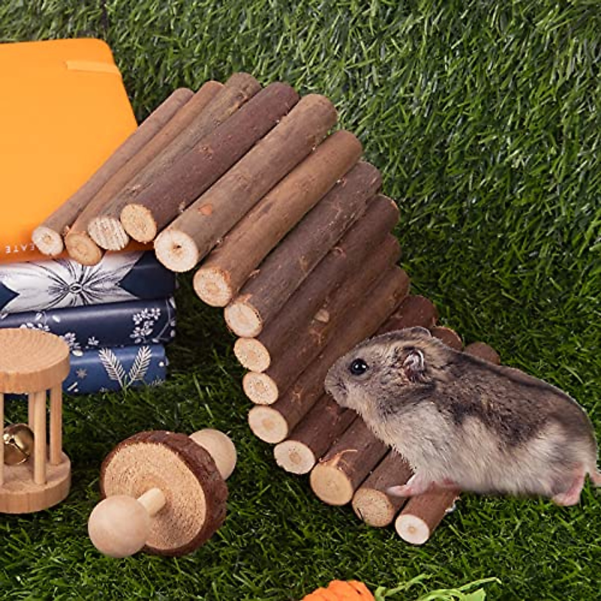 Sofier Hamster Toys Hamster Accessories for Cage Natural Guinea Pig Toys and Chews for Teeth Rat Toys Chinchilla Toys Wood Hamster Hideout Hamster Bridge Apple Wood Sticks