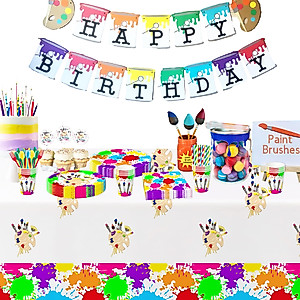 APOWBLS Art Party Decorations Tableware - Paint Party Supplies, Paper Plate, Cup, Napkin, Tablecloth, Cutlery, Art Painting Graffiti Theme Birthday Baby Shower Party Decorations Dinnerware | Serve 24