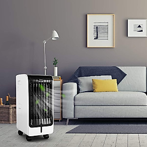COSTWAY Evaporative Cooler, Include Remote Control, 2 Ice Packs, Portable Bladeless Fan with 3 Modes, 3 Speeds, 8H Timer, LED Display, Air Cooler for Indoor Use, Bedroom (Black)