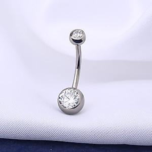 OUFER 16mm Titanium Belly Button Rings Internally Threaded Navel Piercing Jewelry Round CZ Belly Ring for Women