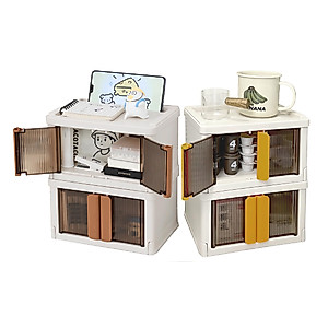AARAINBOW 4 Pcs Plastic Storage Bins with Lids and Doors, Small Storage Bins Stackable Plastic Storage Boxes Cute, Small Storage Boxes with Lids for Home Dorm Office, 4.2L (S 4 White)