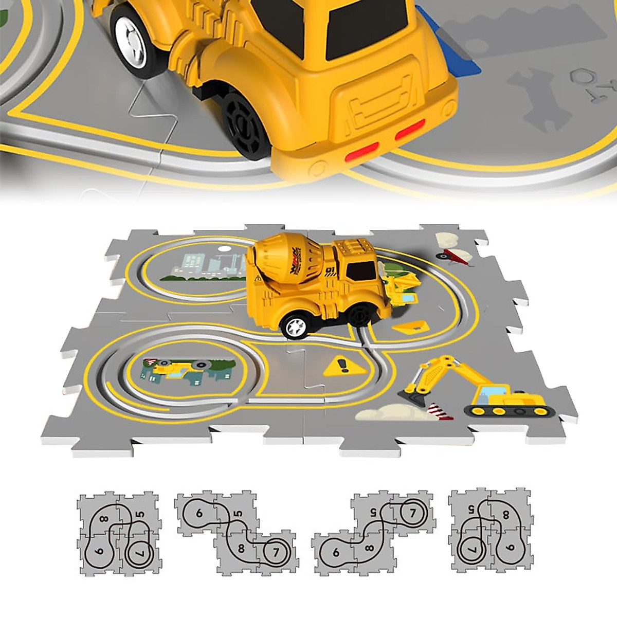 DIY Assembling Electric Trolley,2024 New Christmas Toddler Puzzle Track Play Set with Vehicles,Children's Educational Puzzle Track Car Play Set for Kids (4 * Puzzle Tracks, Vehicle#A)