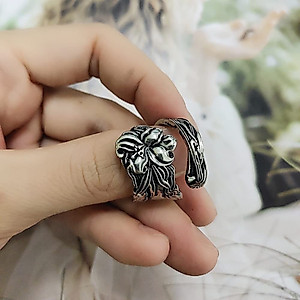 OIDIMS Lily Flowers Spoon Adjustable Rings Vintage Finger Open Ring Bands for Women Men Jewelry Gifts Xmas