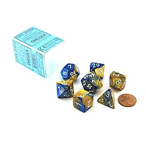 Chessex Polyhedral 7-Die Gemini Dice Set - Blue & Gold w/White (d4, d6, d8, d10, d12, d20 & d00) CHX-26422