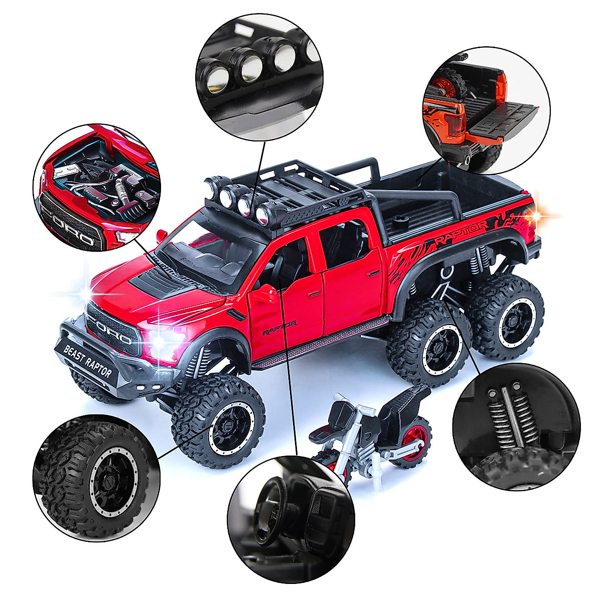 Toy Trucks Pickup Model Cars F150 Metal Diecast Cars Trucks for 3 Year Old Boys and up (Red)