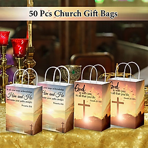 Zhanmai 50 Pcs Christian Gift Bags Church Visitor Welcome Packets Bulk Religious Baptism Bags with Bible Verse Bags with Handles for Christmas Favor, 5.91 x 3.15 x 8.27 Inch