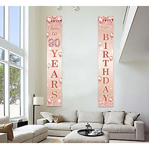 Happy Birthday Rose Gold Banner Cheers to 90 Years Backdrop Balloon Confetti Theme Decor Decorations for Front Door Porch Women 90th Birthday Party Pink Birthday Party Supplies Bday Favors Glitter