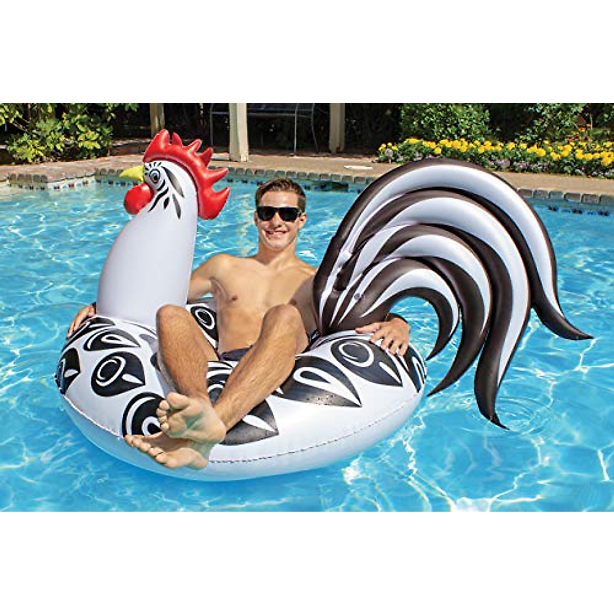 Poolmaster Rooster Inflatable Swimming Pool Party Float (48 Inch), Black/White/Red