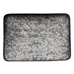 Funerom 13.8 x 9.8 inchs Rectangle Galvanized Serving Tray with 3D Letters，Gray