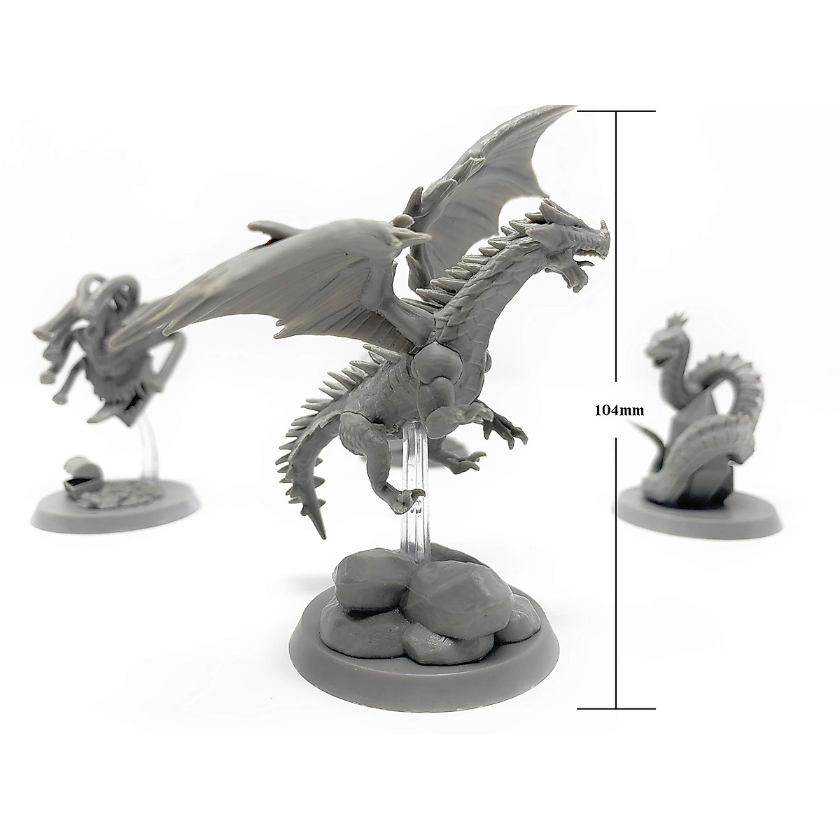 Citadel Black Colossal Onslaught Miniatures Set - 4 Pack - Large 50mm Base, D&D BBEG Unpainted Minis, Includes Dragon, Lich, Beholder, Basilisk