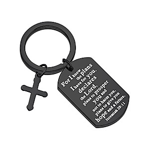 WSNANG Christian Gift Jeremiah 29:11 Keychain I Know The Plans I Have for You Keychain Religious Jewelry Christian Fans (black)