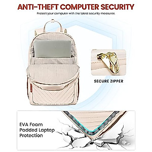 LOVEVOOK Quilted Backpack for Women, 15.6 Inch Computer Bag, Stylish Travel Backpack Purse Notebook with USB Port Waterproof Casual Daypack Large Bags for Daily Work, Beige