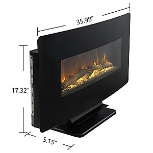 SLifet 36 Inch Curved Front Electric Fireplace,Freestanding Wall Mounted LED Fireplace Heater with Remote Control and Overheat Protection for Living Room Bedroom Office