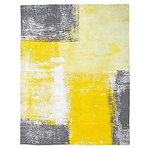 MuswannaA Flannel Fleece Throw Blanket Minimalist Yellow Gray Abstract Geometric Oil Painting Style Ultra-Soft Lightweight Microfiber Fuzzy Blanket Cozy Warm Blanket for Couch Sofa Bed- 39''x49''