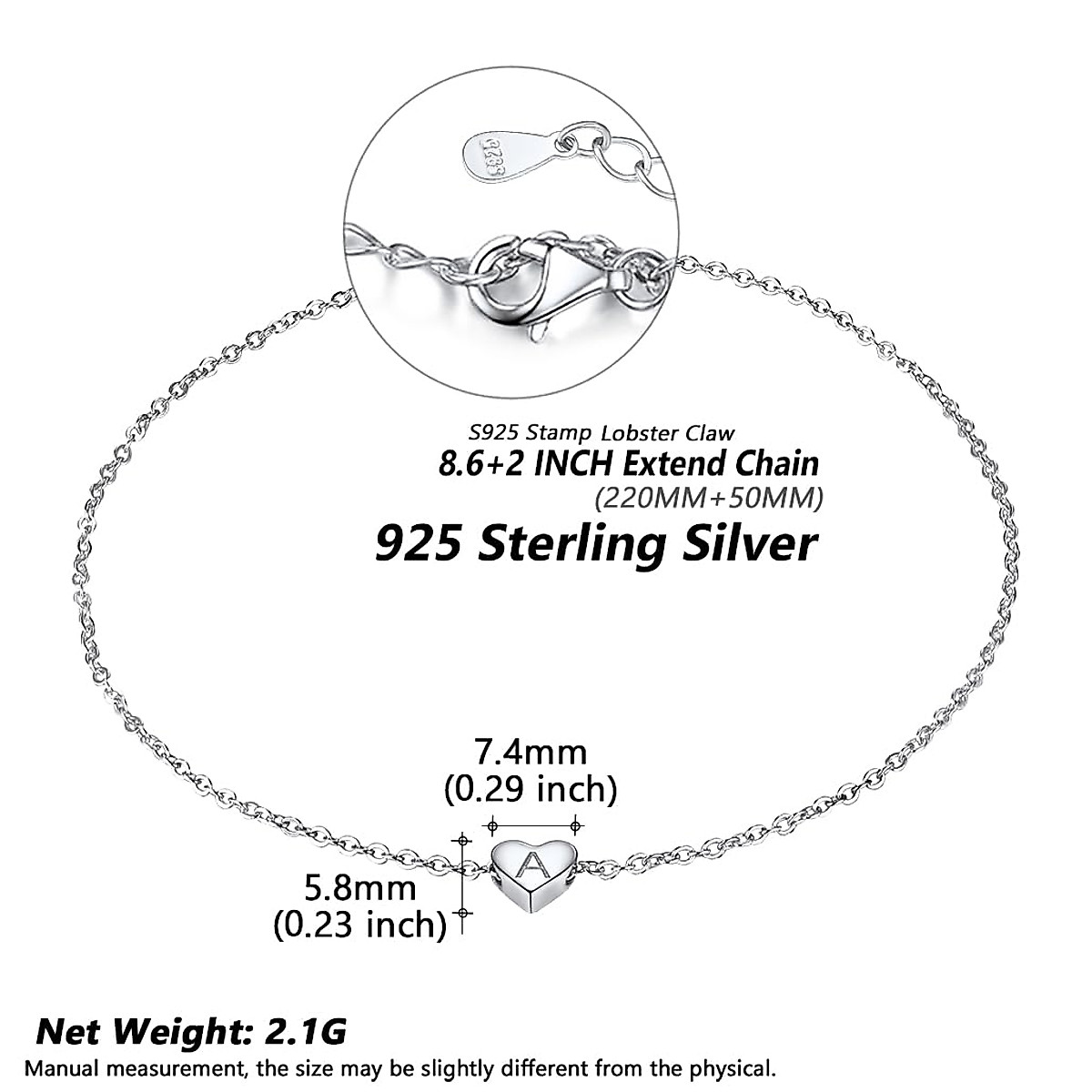 Silvora Dainty Heart Letter S925 Sterling Silver Anklet Initial Anklets for Women-Non-Tarnish Adjustable Ankle Bracelet for Women, Perfect Gift for Beach, Party, Everyday Wear