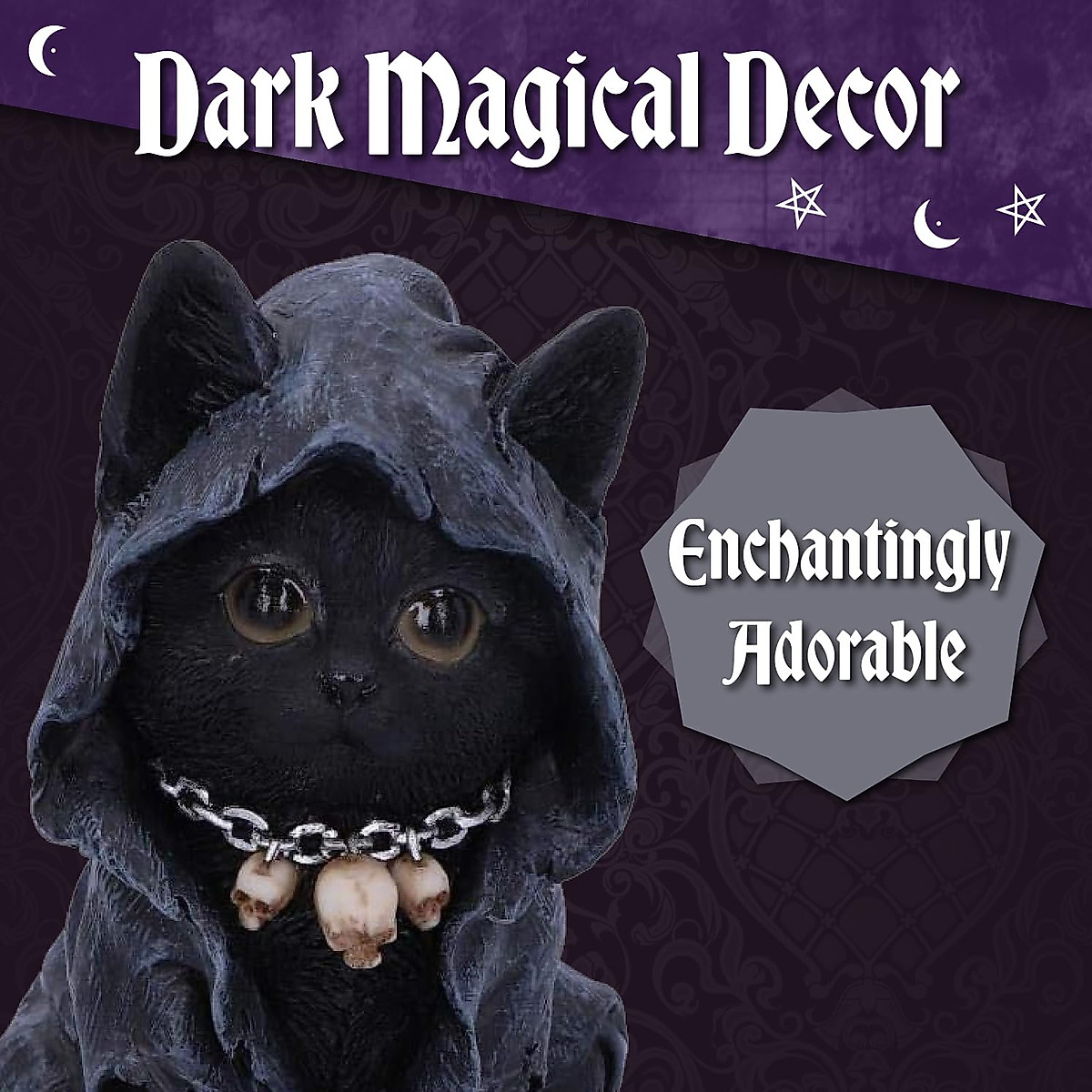 Nemesis Now Grim Reaper Cat Figurine, Hand-Painted Black Kitten with Olive Eyes and Skull Charms, Gothic Collectible Decor, 16cm