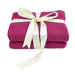 PiccoCasa 100% Cotton Knit Throw Blanket,Solid Lightweight Decorative Throws and Blankets,Soft Knitted Throw Blanket for Sofa Couch, Fuchsia 50" x 60"