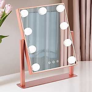 BWLLNI Makeup Mirror with Lights, Hollywood Mirror Lighted Vanity Mirror with 9 LED Bulbs, Touch Control Design 3 Colors Dimmable Bulbs Detachable 10X Magnification 360°Rotation(Rose Pink)