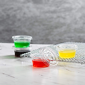 Zeml Portion Cups with Lids (2 Ounces, 100 Pack) | Disposable Plastic Cups for Meal Prep, Portion Control, Salad Dressing, Jello Shots, Slime & Medicine | Premium Small Plastic Condiment Container