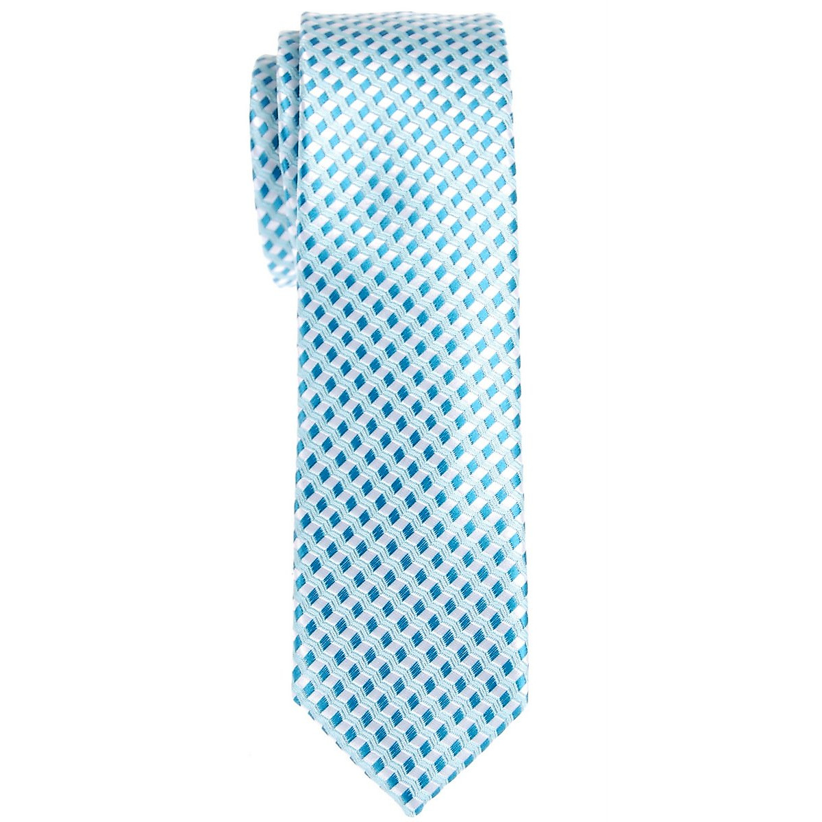 Retreez Wavy Zig Zag Stripe Pattern Woven Skinny Tie - Turquoise