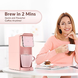 Mecity Pink Coffee Maker Mini Single Serve Coffee Machine Compatible with K Cup Capsule, Ground Coffee, Loose Tea, Small Coffee Pot For Home Use, RV, Apartment, Auto Shut Off 120V 1000W