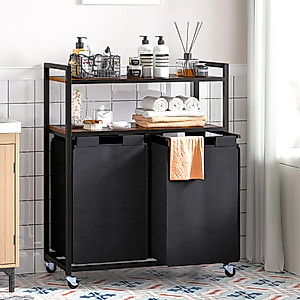 EnHomee Laundry Hamper,120L Laundry Basket with Wheels,large Double Laundry Hamper With Shelf, Rolling Laundry Basket Organizer, Laundry Sorter 2 Section with 2 Pull Out and Removable Bags